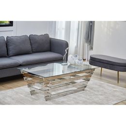 Salesfever Couchtisch &raquo;Eleganter Tisch f&uuml;r Wohnzimmer&laquo; Edles Design-Gestell aus rostfreiem Stahl silber Edelstahl, Sicherheitsglas B/H/T: 130cm x 45cm
