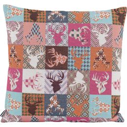 HOCK Dekokissen &raquo;Harry Hirsch Tegan Patch&laquo; mit kleinen Hirschmotiven, Kissenh&uuml;lle mit F&uuml;llung, 1 St&uuml;ck bunt Baumwolle, Polyester B/L: 50cm x 50cm, 1 Stk.