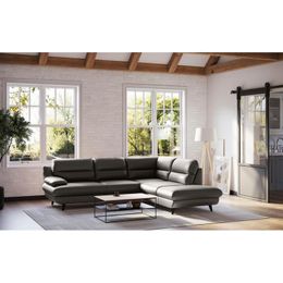 COTTA Ecksofa &raquo;Pike L-Form, B: 266 cm&laquo; optional Schlaffunktion & Bettkasten grau GEDECKTES RINDSLEDER B/H/T: 266cm x 90cm x 217cm, Leder PAMPAS, 