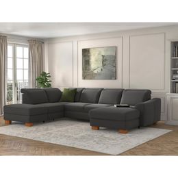 Sit & More sit&more Wohnlandschaft &raquo;Dundee U-Form&laquo; mit Federkern und Massivholzf&uuml;&szlig;en, wahlweise mit Kopfteilverstellung grau B/H/T: 338cm x 86cm x 219cm, Luxus-