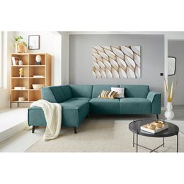 DOMO collection Ecksofa &raquo;Amora, bequem und zeitlos, L-Form&laquo; mit Federkern, Fu&szlig;h&ouml;he passend f&uuml;r g&auml;ngige Saugroboter! blau B/H/T: 263cm x 81cm x 191cm, 