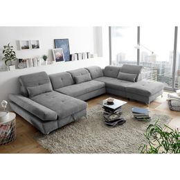 ED EXCITING DESIGN Wohnlandschaft &raquo;Melfi U-Form mit Bettfunktion, Bettkasten&laquo; Arm- & Kopfteilverstellung & 3 Nierenkissen braun 95% Polyester, 5% 