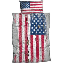 CASATEX Bettw&auml;sche &raquo;Stars & Stripes&laquo; 2 Stk. mit Flagge blau Renforc&eacute;, Obermaterial: 100% Baumwolle B/L: 135cm x 200cm, 1 Stk., 1 Stk., Renforc&eacute;, B/L: 