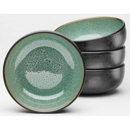 Schale &raquo;Mia&laquo; 4 Stk. aus Steingut reaktiv glasierte Innenseite, matte schwarze Glasur auf der Au&szlig;enseite gr&uuml;n Steingut &Oslash; 18cm