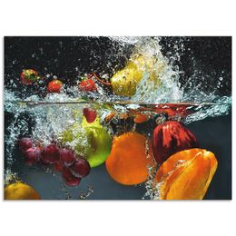 Artland K&uuml;chenr&uuml;ckwand &raquo;Spritzendes Obst auf dem Wasser&laquo; Alu Spritzschutz mit Klebeband, einfache Montage bunt Aluminium B/H: 70cm x 50cm
