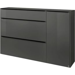 set one by Musterring Sideboard &raquo;reno-Dielen&laquo; 1 Stk. tlg. 1 Schubkasten, 2 Klappen, 1 T&uuml;r, Glasfronten in 2 Farben, 160 x 104 cm grau Glas, 