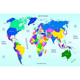 papermoon Fototapete &raquo;World map&laquo; glatt bunt Vlies B/L: 4m x 2,6m, Bahnen: 8 Stk.