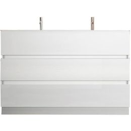 Welltime Doppelwaschtisch &raquo;Start, Breite 120 cm, 2 bzw. 3 Schubk&auml;sten&laquo; Badm&ouml;bel, Soft-Close, Keramik-Einsatzbecken, Wei&szlig; Hochglanz Lack wei&szlig; Rechteck,
