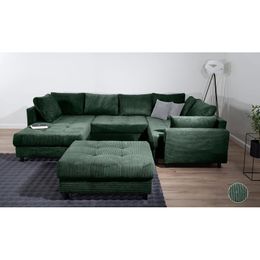 Collection AB Wohnlandschaft &raquo;Toni U-Form, B: 298 cm&laquo; Set: Sofa & Hocker, 2 Zierkissen, Federkern 100%Polyester B/H/T: 298cm x 44cm x 203cm, Cord