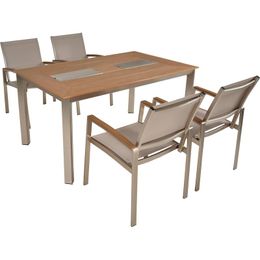 Garden Pleasure Garten-Essgruppe &raquo;, Tischgruppe &raquo;FLORENCE&laquo;&laquo; Set, 5 Stk. tlg. 4 St&uuml;hle (stapelbar), Tisch LxB: 90x75 cm, mit 2 Eisbeh&auml;lter im Tisch grau Aluminium 