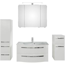 Badm&ouml;bel-Set &raquo;Serie 4005, vormontiert, Glaswaschbecken, Spiegelschrank&laquo; Set, 5 Stk. tlg. wei&szlig; Holzwerkstoff Einheitsgr&ouml;&szlig;e