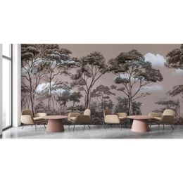 Livingwalls living walls Vliestapete &raquo;Dschungel Vliestapete Natur B&auml;ume Wolken&laquo; matt glatt beige Vlies B/L: 2,5m x 5m, Rollen: 1