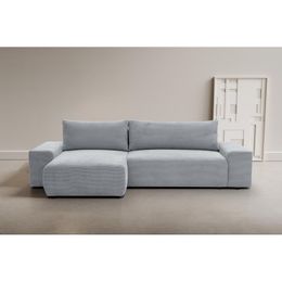 WERK2 Ecksofa &raquo;Amsterdam, zeitlos und elegant, Breite 300cm, L-Form&laquo; Design Ecksofa mit hohem Komfort, Schlaffunktion & Bettkasten grau 90% Polyester,