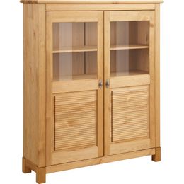 OTTO home Highboard &raquo;Rauna&laquo; Vitrine, Breite 111,6 cm, aus massiver Kiefer beige B/H/T: 111,6cm x 135,7cm x 38cm, Kiefer