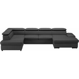 Sit & More sit&more Wohnlandschaft &raquo;Alcudia U-Form&laquo; wahlweise mit Schlaffunktion schwarz B/H/T: 349cm x 73cm x 226cm, NaturLEDER , Ottomane links,mit 