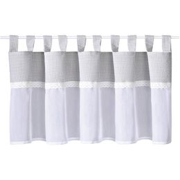 GERSTER Scheibengardine &raquo;Bavaria&laquo; Schlaufen 1 Stk. tlg. HxB: 50x150, mit Karo-Muster und Spitzenbesatz grau Polyester 50cm, Schlaufen, 150cm