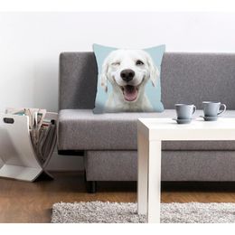 queence Dekokissen &raquo;Crazy Dog&laquo; mit einem zwinkernden Hund blau Polyester B/L: 40cm x 40cm, 1 Stk.
