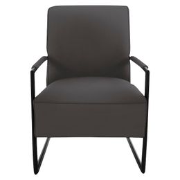 K+w Komfort & Wohnen K+W Komfort & Wohnen Cocktailsessel mit bezogenen Armlehnen, Gestell in Metall schwarz Struktur braun Leder Longlife BRONCO, B/H/T: 62cm x 77cm x 83cm