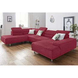 Sit & More sit&more Wohnlandschaft &raquo;Mariola U-Form&laquo; mit Federkern, inklusive Kopfteil- und Sitztiefenverstellung rot Luxus-Microfaser (100% Polyester);Struktur (