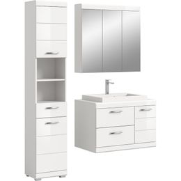 Welltime Badm&ouml;bel-Set &raquo;SIENA, 3-tlg., Waschtisch inkl. WB, Spiegelschrank & Hochschrank&laquo; wei&szlig; Holzwerkstoff, MDF, Spiegelglas B/H/T: 132cmcm x 191cmcm