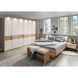 Wiemann Bett &raquo;Kiruna, Bettgestell, Bettrahmen, Eiche Nachbildung, Polsterkopfteil&laquo; 4-fache Liegeh&ouml;henverstellung, MADE IN GERMANY, Polsterkopfteil aus