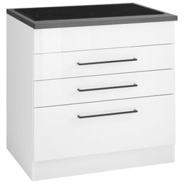 KOCHSTATION Kochfeldumbauschrank &raquo;KS-Tulsa&laquo; 80 cm breit, 2 Schubladen, 1 gro&szlig;er Auszug, schwarzer Metallgriff wei&szlig; wei&szlig;, B/H/T: 80cm x 85cm x 60cm, 