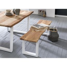 Home Affaire Bank &raquo;Manhattan&laquo; mit Baumkantenoptik und Gestell U-Form aus wei&szlig;em Metall beige Massivholz B/H/T: 180cm x 45cm x 38cm, 180x38x45