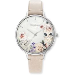 Engelsrufer Damen Quarzuhr &raquo;Flower&laquo; Armbanduhr, Damenuhr, Lederarmband, analog beige Einheitsgr&ouml;&szlig;e