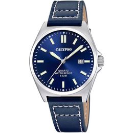 Calypso Watches Herren Calypso Watches Quarzuhr &raquo;Basic&laquo; Armbanduhr, Herrenuhr, Lederarmband, analog, Tag blau Einheitsgr&ouml;&szlig;e