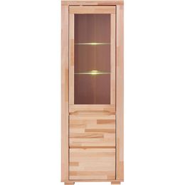 OTTO home Vitrine &raquo;DENIS75, 5 F&auml;cher, Teilmassiv, 1 T&uuml;r mit Glaseinsatz, grifflos&laquo; B/T/H:65/40/190cm, Einlegeboden teilwese verstellbar, Kernbuche 