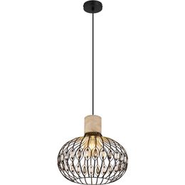 Globo LIGHTING H&auml;ngeleuchte &raquo;DORTHY&laquo; E27 1 Stk. Schwarze H&auml;ngeleuchte mit Travertine Stein und Kristallen schwarz 1, &Oslash; 38cm H: 150cm, 1 Stk.