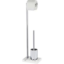 Wenko WC-Garnitur &raquo;Noble White&laquo; aus Polyresin (Kunststein) Stahl Standgarnitur mit integriertem Toilettenpapier- und WC-B&uuml;rstenhalter wei&szlig; Polyresin (
