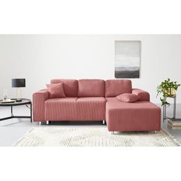 Home Affaire Ecksofa &raquo;Gy&ouml;r&laquo; L-Form, wahlweise mit Bettfunktion und Bettkasten incl. 2 Zierkissen rosa 100% Polyester B/H/T: 235cm x 88cm x 160cm, Cord