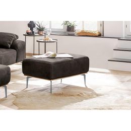 W.Schillig Polsterhocker &raquo;run&laquo; mit elegantem Holzsockel, F&uuml;&szlig;e in Silber matt, Breite 75 cm grau Stoff S37 (100% Polyester);ROHLEDER Chenille-