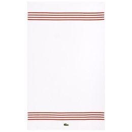 Lacoste Badetuch &raquo;LCOURTLI&laquo; mit Label-Applikationen und gestreifter Bord&uuml;re wei&szlig; Frottier, Obermaterial: 97% Baumwolle, 3% Polyester B/L: 90cmx150cm, 1 Stk., 