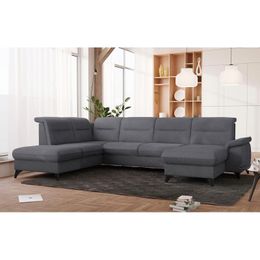 Sit & More sit&more Wohnlandschaft &raquo;Astoria U-Form&laquo; wahlweise mit motorischer Relaxfunktion grau 100% Polyester B/H/T: 329cm x 91cm x 225cm, Flachgewebe, 