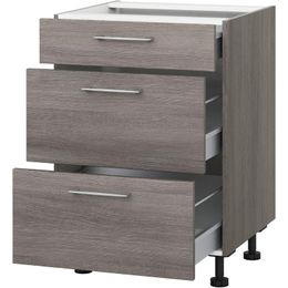 KOCHSTATION Auszugsunterschrank &raquo;KS-Trea U2AS60&laquo; mit drei Ausz&uuml;gen, Breite 60 cm, H&ouml;he 75 cm grau eichefarben grau, B/H/T: 60cm x 75cm x 56cm, 