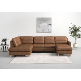 Sit & More sit&more Wohnlandschaft &raquo;Far&ouml; U-Form&laquo; inklusive Federkern, wahlweise mit Schlaffunktion und Bettkasten braun B/H/T: 325cm x 90cm x 187cm, Microfaser, 