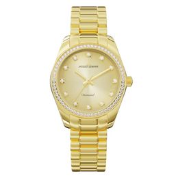 Jacques Lemans Damen Quarzuhr &raquo;Derby Diamond&laquo; Armbanduhr, Damenuhr, Edelstahlarmband, Lab Grown gold Einheitsgr&ouml;&szlig;e
