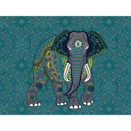 Livingwalls living walls Fototapete &raquo;The Wall&laquo; asiatisch orientalisch glatt Fototapete Orientalisch Tapete Elefant Tapeten modern Design Optik blau Vinyl, Vlies B
