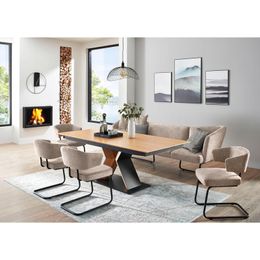 K+w Komfort & Wohnen K+W Komfort & Wohnen Essgruppe &raquo;Mikkado Tube&laquo; 6 Stk. tlg. 4 Freischwinger und einem Funktionesstisch beige B/H/T: 242cm x 88cm x 71cm, Flachgewebe, 