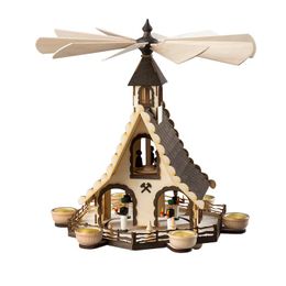 SAICO Original Weihnachtspyramide &raquo;Hauspyramide, Bergm&auml;nner&laquo; f&uuml;r 6 Teelichte, Hx&Oslash;: 47x40cm Holz teilmassiv, Holzwerkstoff 47cm
