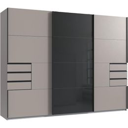 wimex Schwebet&uuml;renschrank &raquo;Tilburg&laquo; mit Glaselementen schwarz Holzwerkstoff Saharagrau, B/H/T: 270cm x 208cm x 65cm, Schubladen: 6 Stk. T&uuml;ren: 3 Stk.