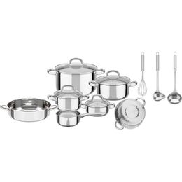 GSW Topf-Set &raquo;Montreal&laquo; Set, Kochtopf 14/16/20/24 cm, Stielkasserolle 14 cm, Pfanne 24 cm, Einsatz, 14 Stk. tlg. Edelstahl silber Einheitsgr&ouml;&szlig;e