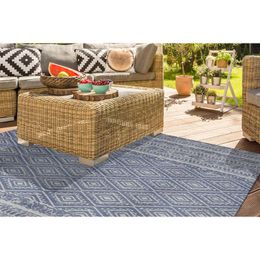 Kayoom Teppich &raquo;Sunny 110&laquo; rechteckig 8 mm H&ouml;he Besonders pflegeleicht. Im Innen- und Au&szlig;enbereich verwendbar. blau Polyester B : 120cm 1 Stk., 8mm, L: 170cm