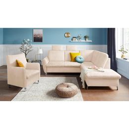 Quelle mit Federkern, zwei Kopfst&uuml;tzen und wahlweise mit Schlaffunktion beige B/H/T: 236cm x 93cm x 214cm, Luxus-Microfaser ALTARA NUBUCK , Ottomane rechts, 