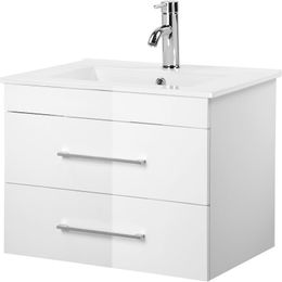 Welltime Waschtisch &raquo;Florenz Badschrank Badm&ouml;bel inkl. Waschbecken&laquo; Komplett-Set, Waschplatz mit 2 Ausz&uuml;gen und Softclose Breite 60cm wei&szlig; MDF B/H/T: 