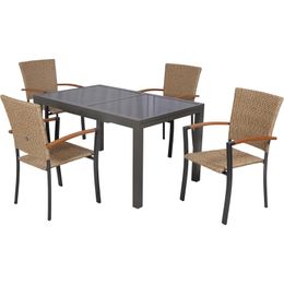 Merxx Garten-Essgruppe &raquo;Teramo&laquo; Set, 5 tlg. inkl. 4 Stapelsessel, 1 Ausziehtisch Aluminium, Kunststoff B/H/T: 56cm x 94cm x 62cm