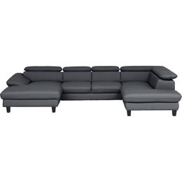 Home Affaire Wohnlandschaft &raquo;Pilot U-Form&laquo; mit Kopfteilverstellung, wahlweise mit Schlaffunktion & Bettkasten grau B/H/T: 331cm x 108cm, Leder PAMPAS,
