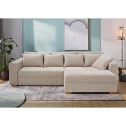 Jockenh&ouml;fer Ecksofa &raquo;Kampen L-Form, B: 288 cm, Liegefl. 153x245 cm&laquo; mit Schlaffunktion, Bettkasten & Zierkissen, Federkern beige Korpus: 100% Polyester;Kissen: 